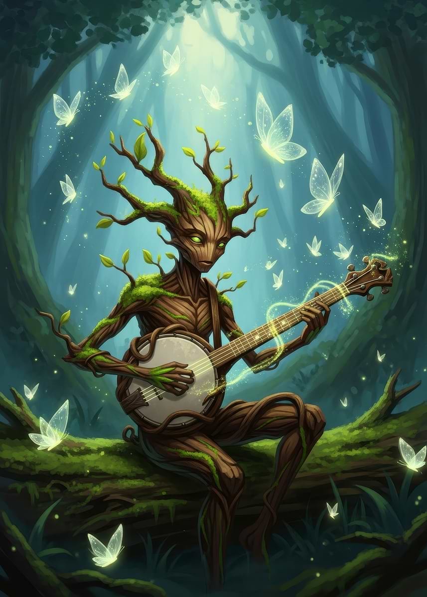 'Tree Person Playing Banjo in Forest' Poster, picture, metal print ...