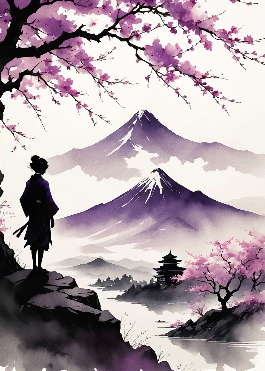 'Japanese Samurai Cherry Blossoms' Poster, picture, metal print, paint ...