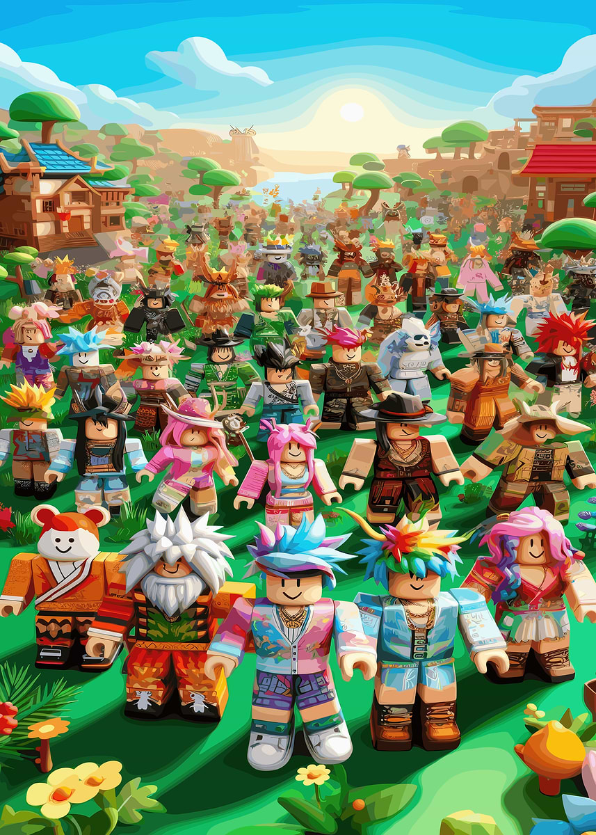 'Roblox Avatar Crowd in a Landscape' Poster, picture, metal print ...