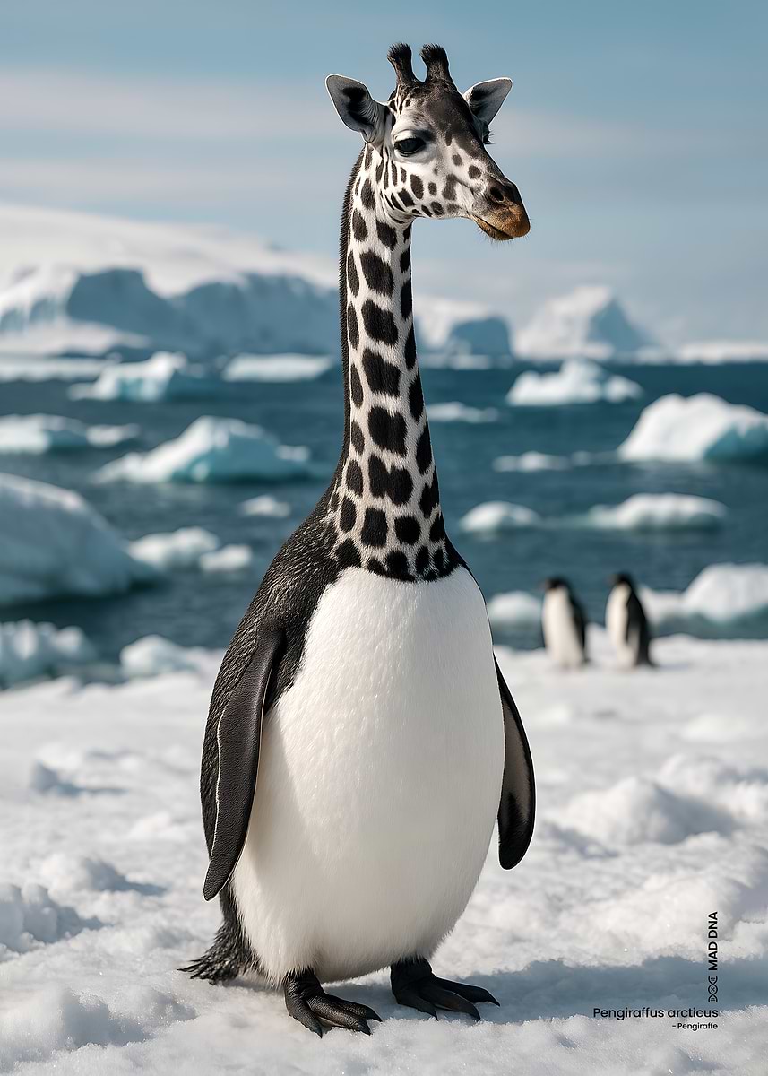 'Pengiraffe: A Hybrid Animal - Giraffe and Penguin' Poster, picture, metal print, paint by Darko ...