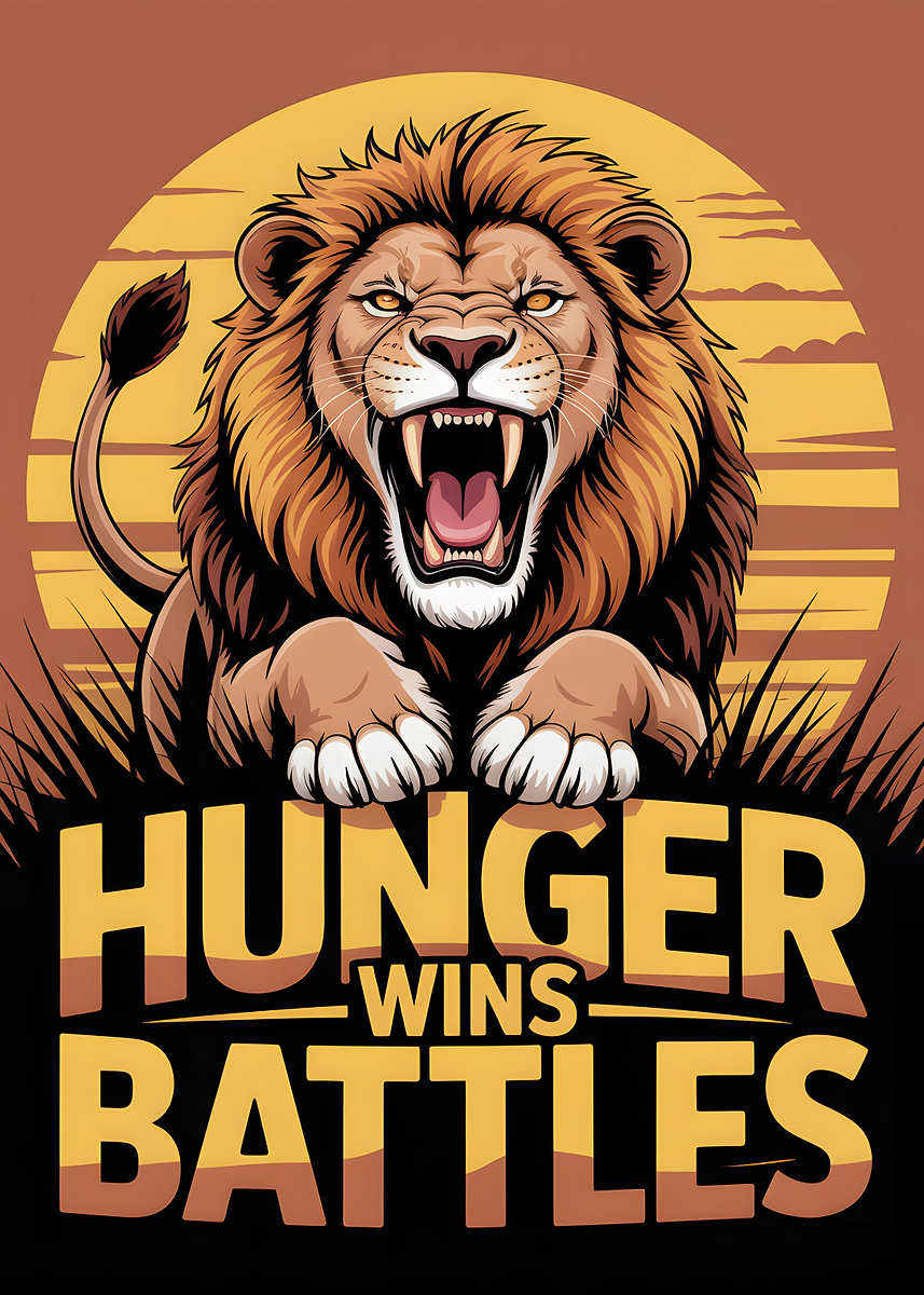 'Hunger Wins Battles Lion Motivational Poster' Poster, picture, metal ...