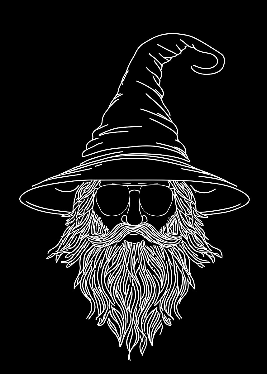 'Wizard with Sunglasses Minimalist Line Art' Poster, picture, metal ...