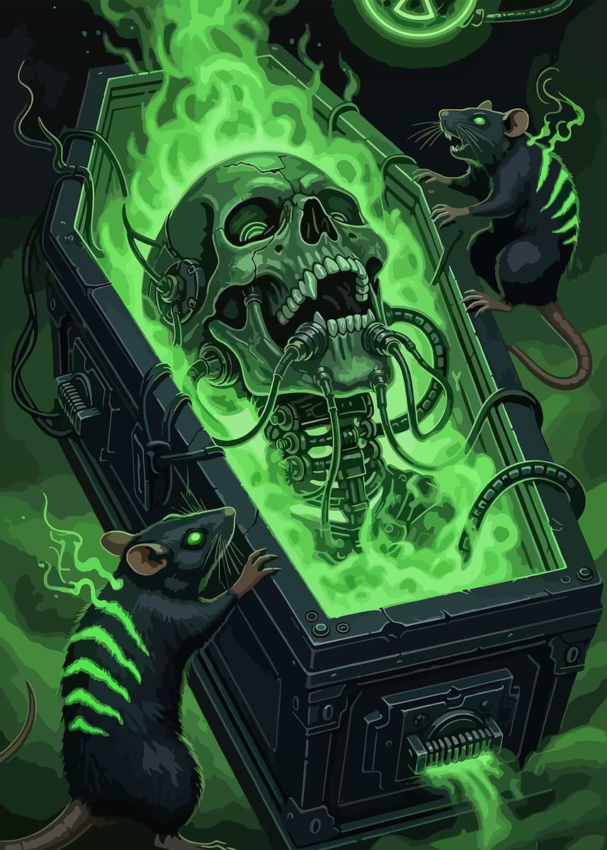 'Cyberpunk Skull in Coffin with Rats' Poster, picture, metal print ...