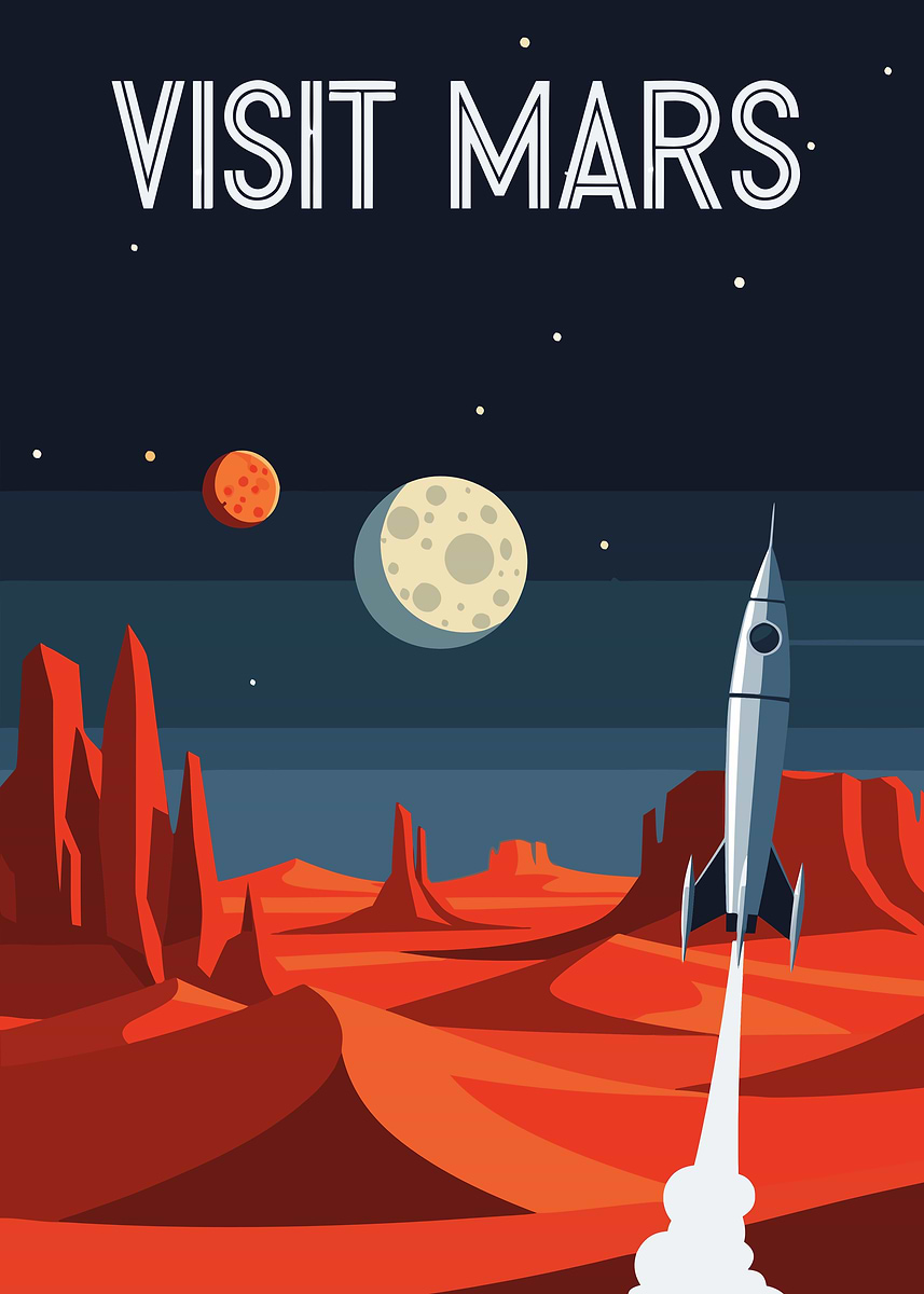 'Visit Mars Retro Travel Poster' Poster, picture, metal print, paint by ...