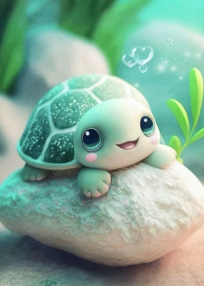 'Cute Cartoon Turtle Rock' Poster, picture, metal print, paint by ...