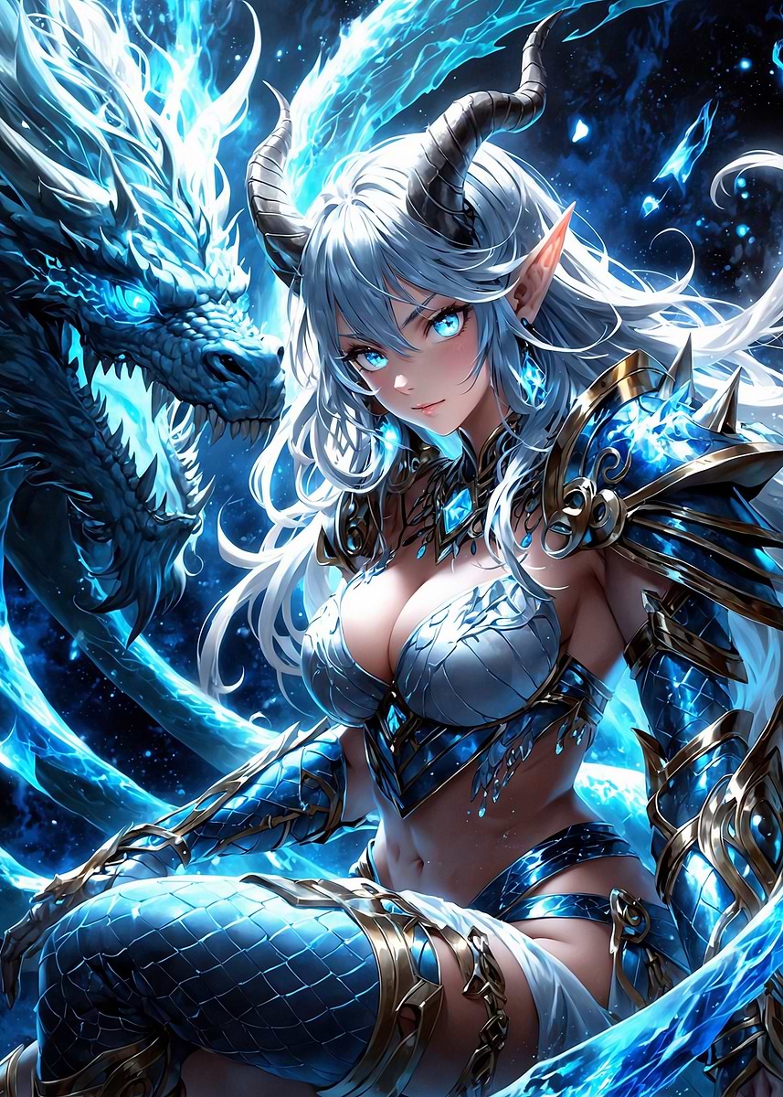 'Fantasy Warrior with Dragon Companion' Poster, picture, metal print, paint by Epic Fableverse ...