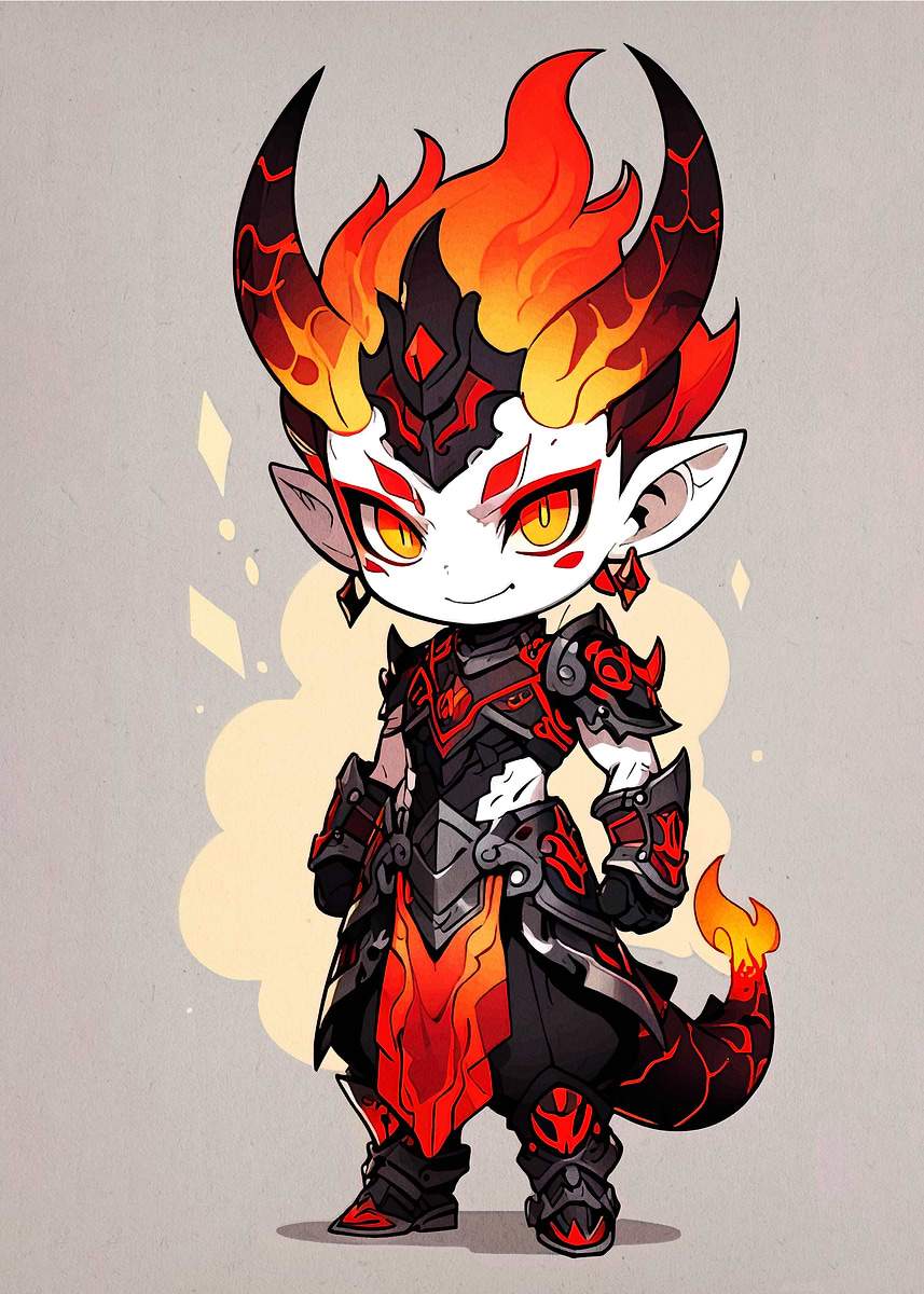 'Chibi Fire Demon Character Illustration' Poster, picture, metal print ...