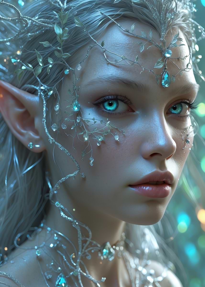 'Ethereal Elven Maiden with Turquoise Gem Crown — Realistic Fantasy ...