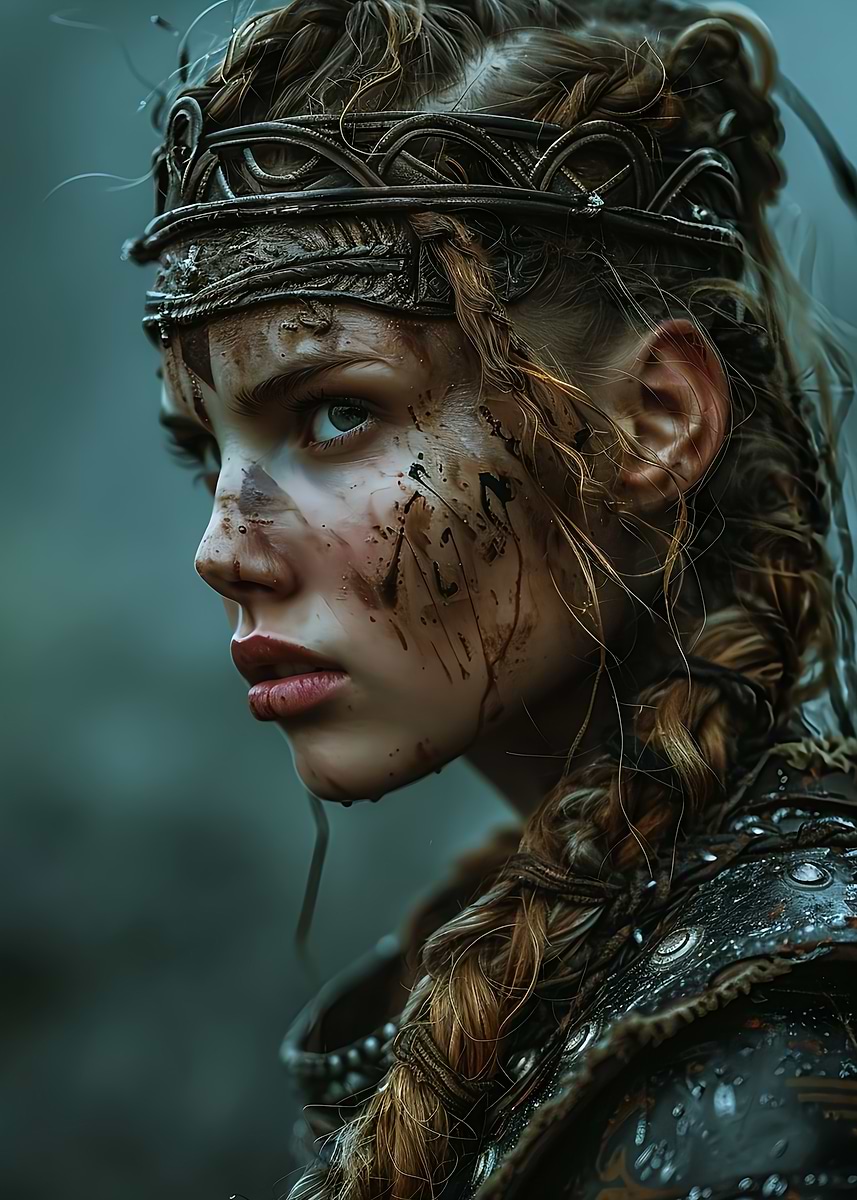 'Viking Warrior Woman Portrait' Poster, picture, metal print, paint by ...