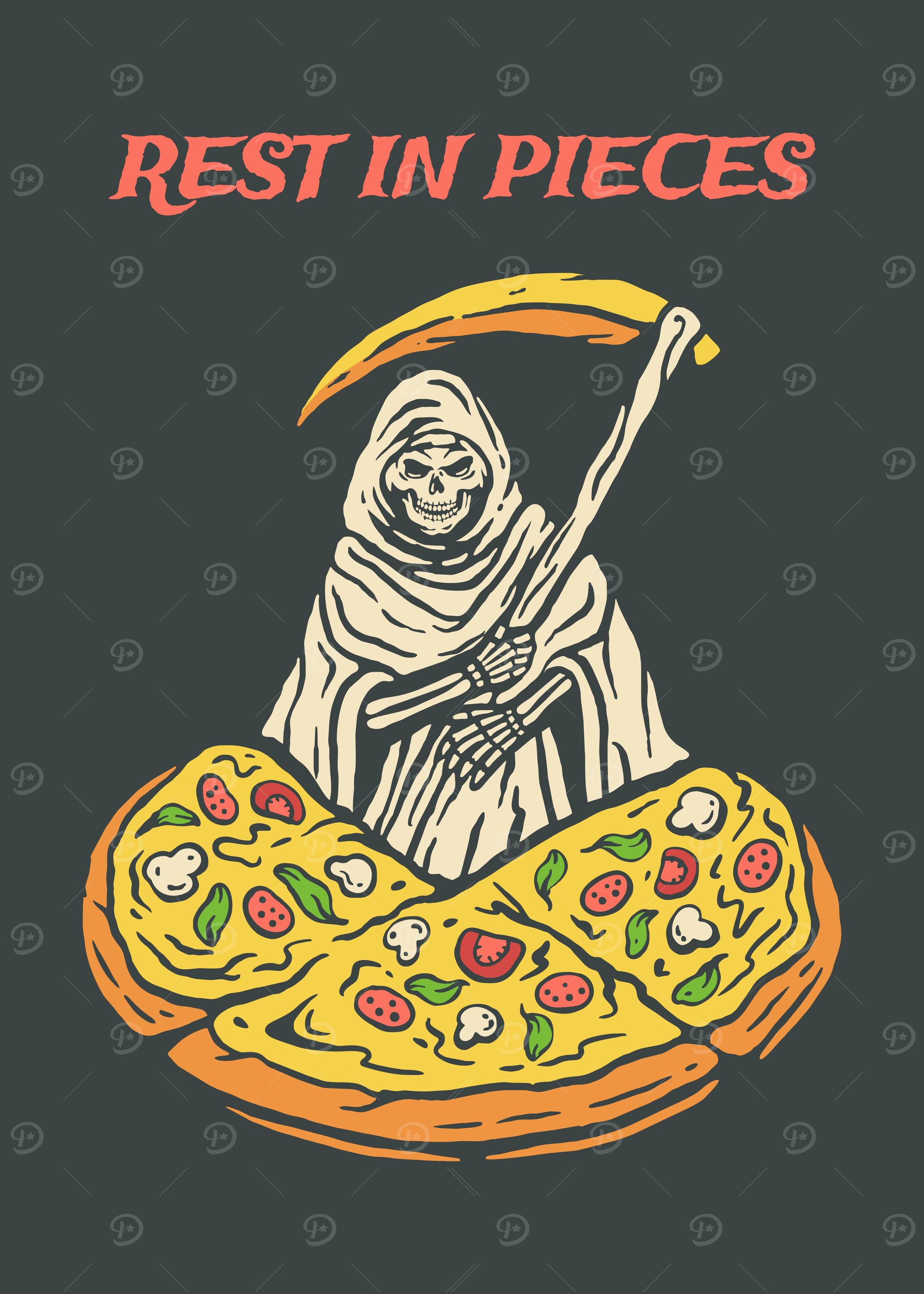'Rest in Pieces Pizza Grim Reaper' Poster, picture, metal print, paint ...