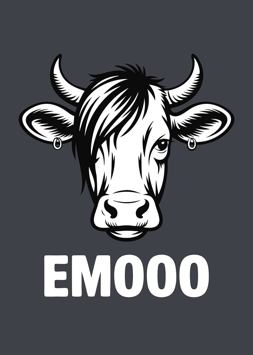 'Emo Cow Pun Funny Animal' Poster, picture, metal print, paint by ...