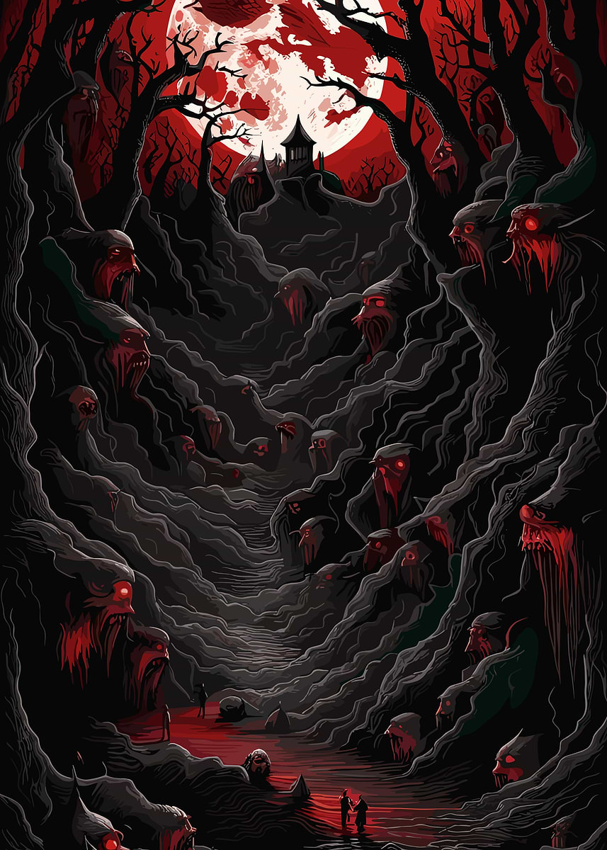 'Horror Landscape with Red Moon and Demons' Poster, picture, metal ...