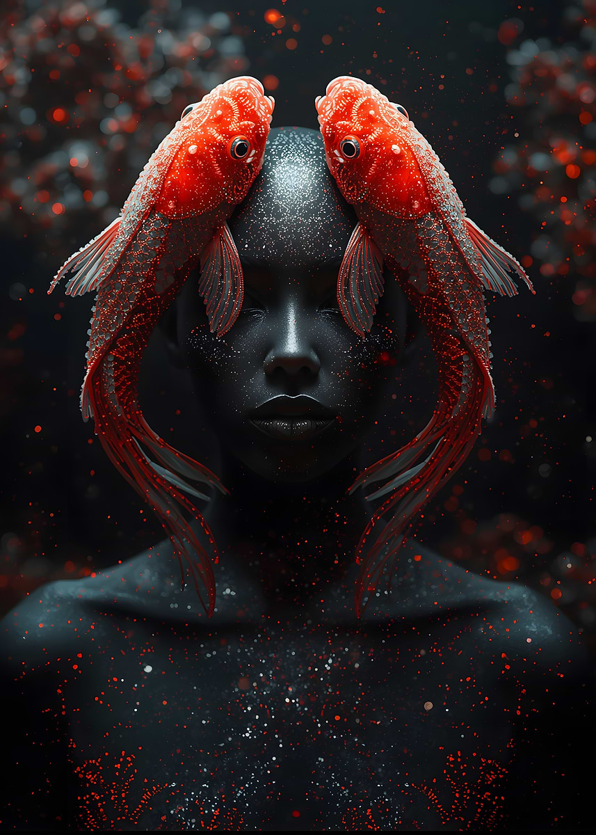 'Koi Fish Crown' Poster, picture, metal print, paint by Art Attack Zone ...