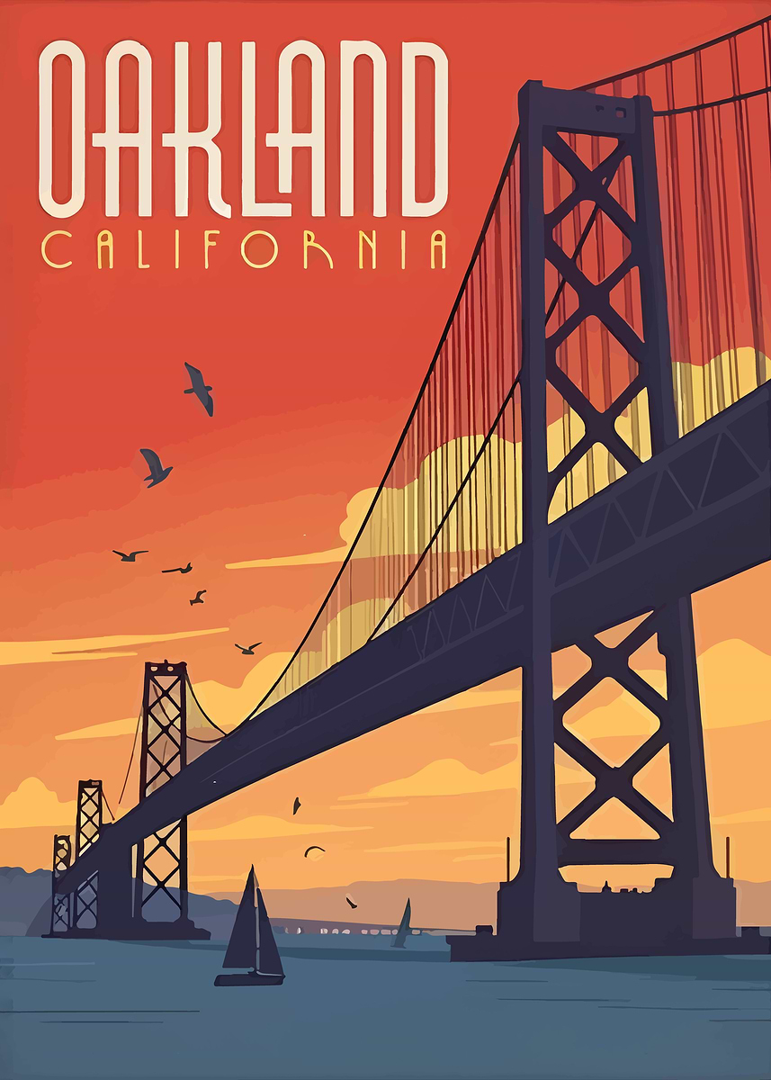'Oakland California Bridge Travel Poster' Poster, picture, metal print ...