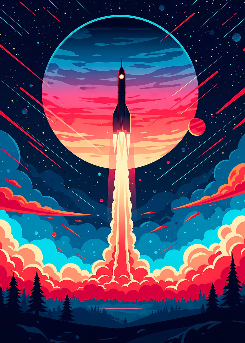 'Rocket Launch' Poster, picture, metal print, paint by Artevo | Displate