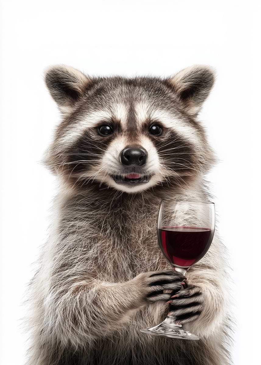 'Raccoon with Wine Glass' Poster, picture, metal print, paint by Lazy ...