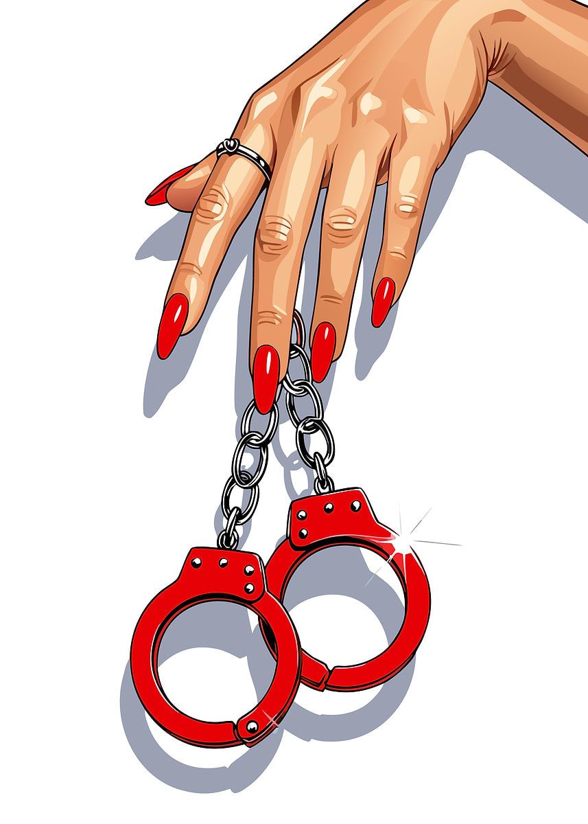 'Hand with Red Handcuffs Illustration' Poster, picture, metal print ...