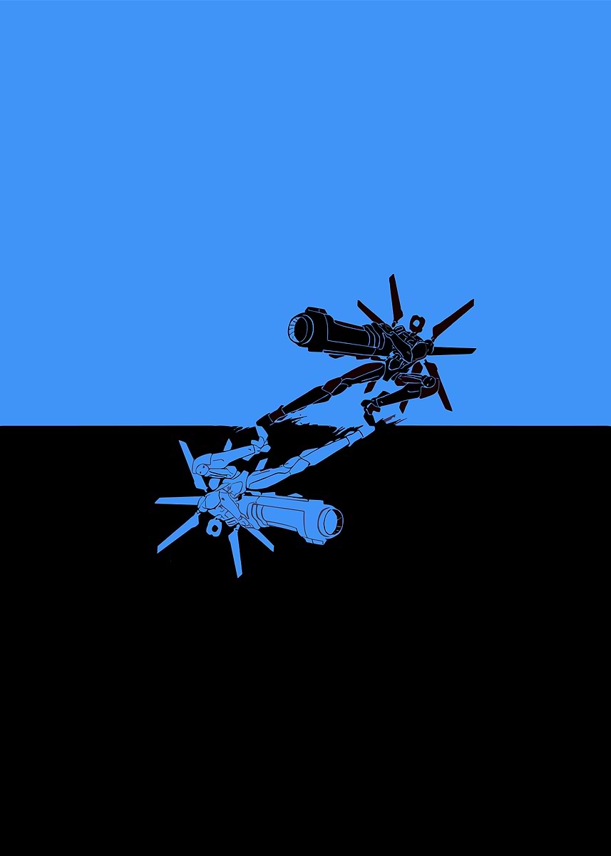 'Mecha Silhouette on Blue and Black' Poster, picture, metal print ...