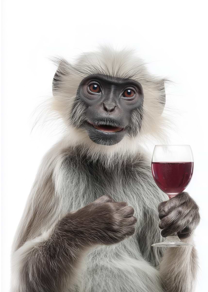 'Langur with Wine Glass' Poster, picture, metal print, paint by Lazy ...