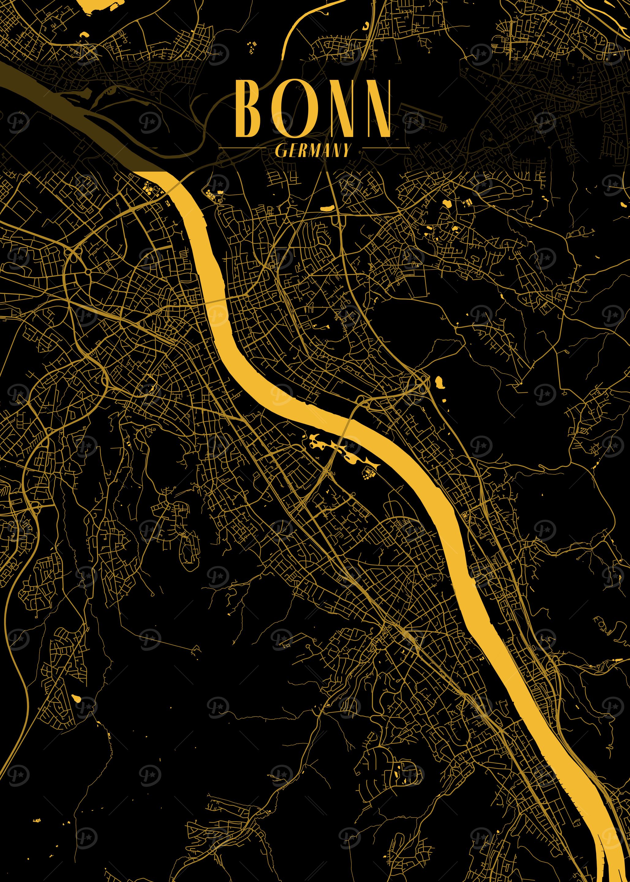 'Bonn Golden Map Art' Poster, picture, metal print, paint by ...