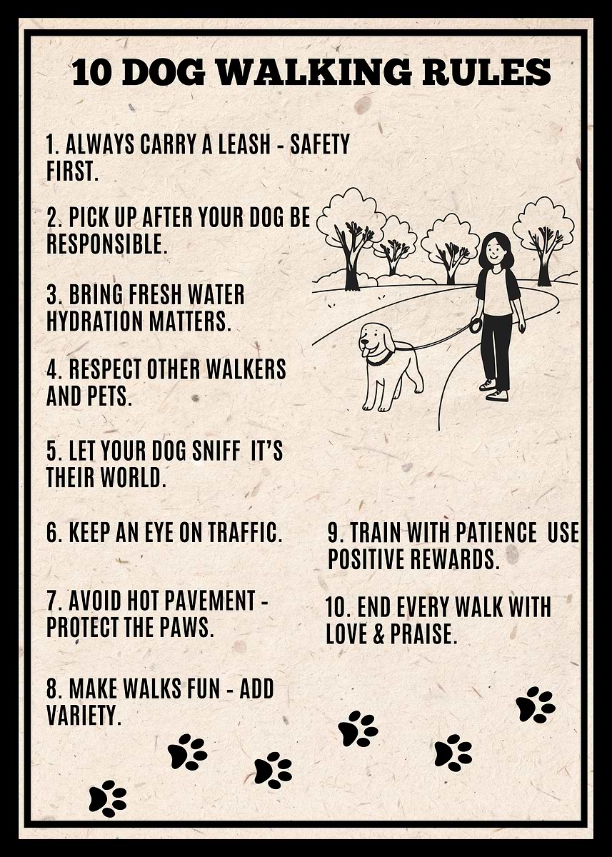 '10 Dog Walking Rules Poster' Poster, picture, metal print, paint by ...