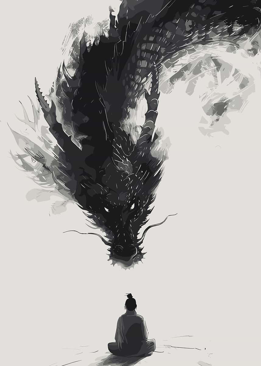 'Dragon and Meditating Figure' Poster, picture, metal print, paint by ...