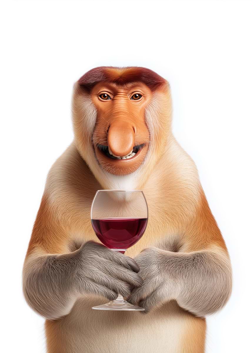 'Proboscis Monkey with Wine Glass' Poster, picture, metal print, paint ...