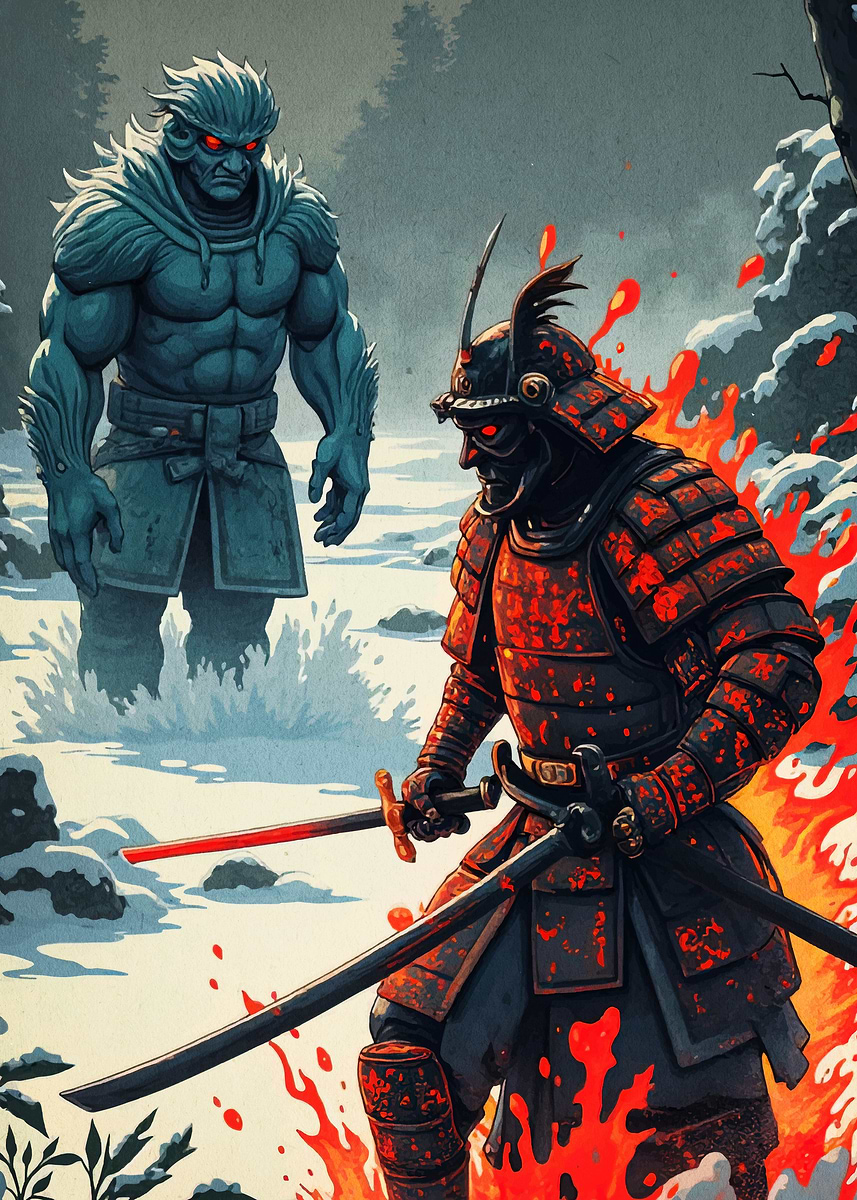 'Samurai Warrior Confrontation in Snowy Landscape' Poster, picture ...