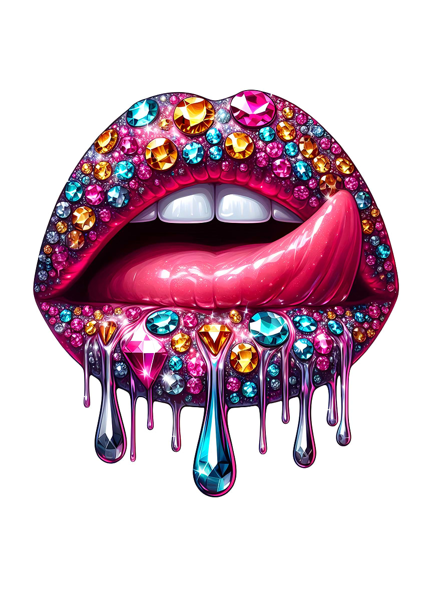 'Jeweled Lips with Dripping Gems' Poster, picture, metal print, paint ...