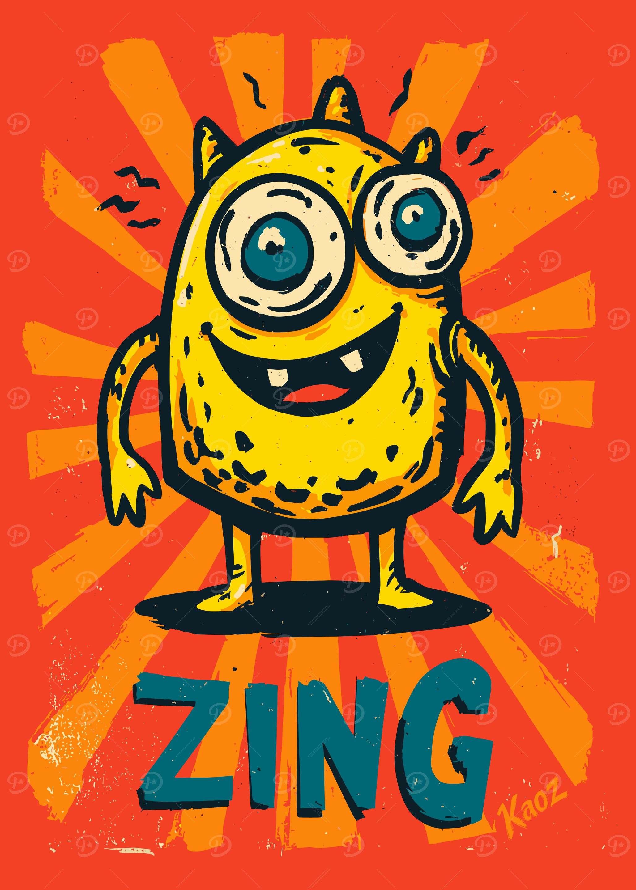 'Zing! Cartoon Monster Illustration' Poster, picture, metal print ...