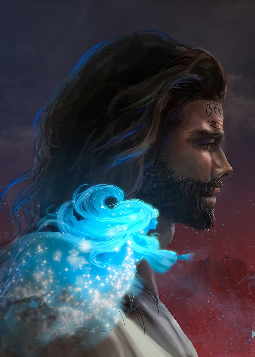 'Man with Spirit Companion Digital Art' Poster, picture, metal print ...
