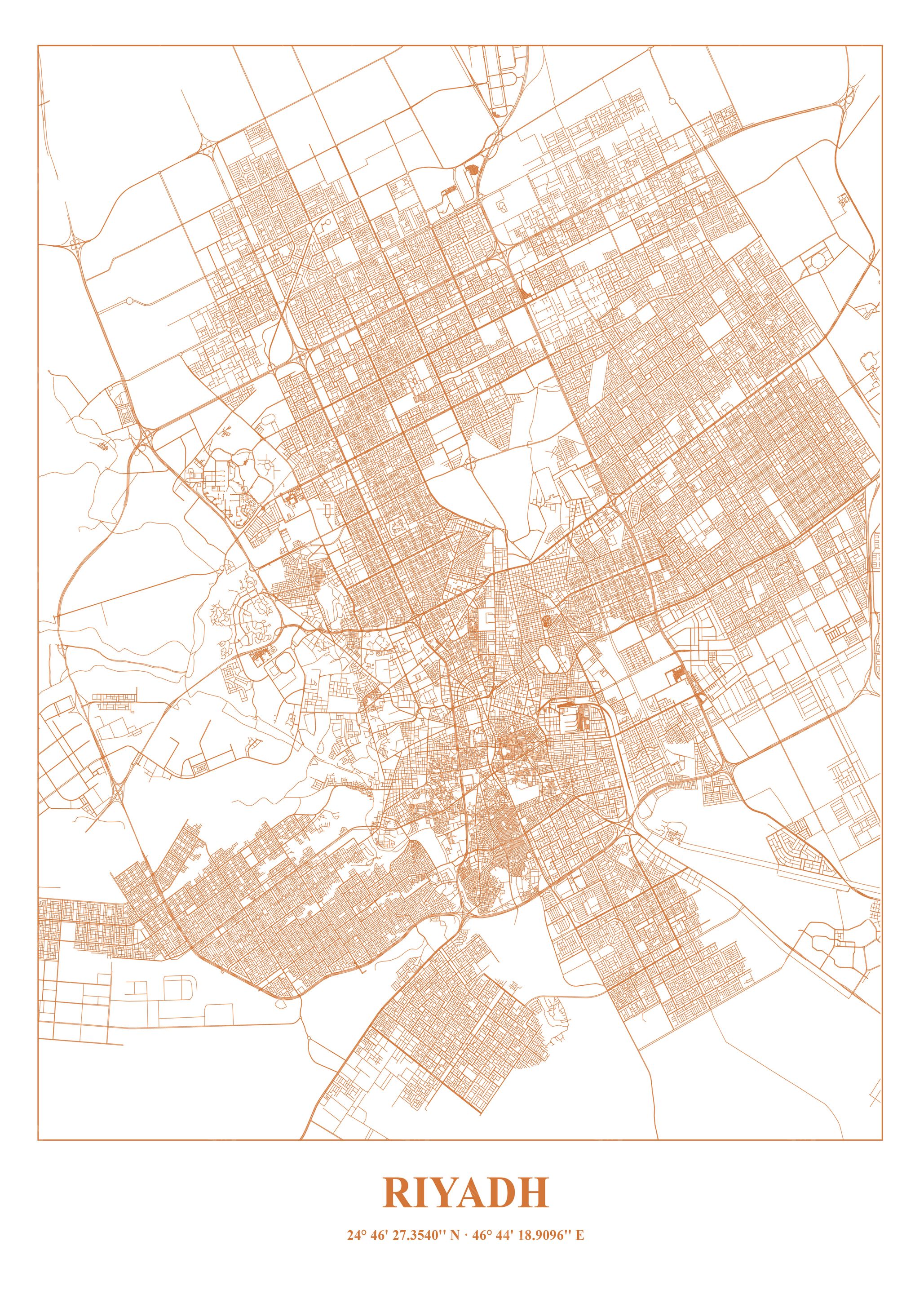 'Riyadh City Map - Detailed Streets' Poster, picture, metal print ...