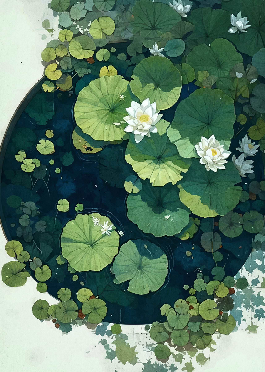 'Lily Pond Watercolor Painting' Poster, picture, metal print, paint by ...