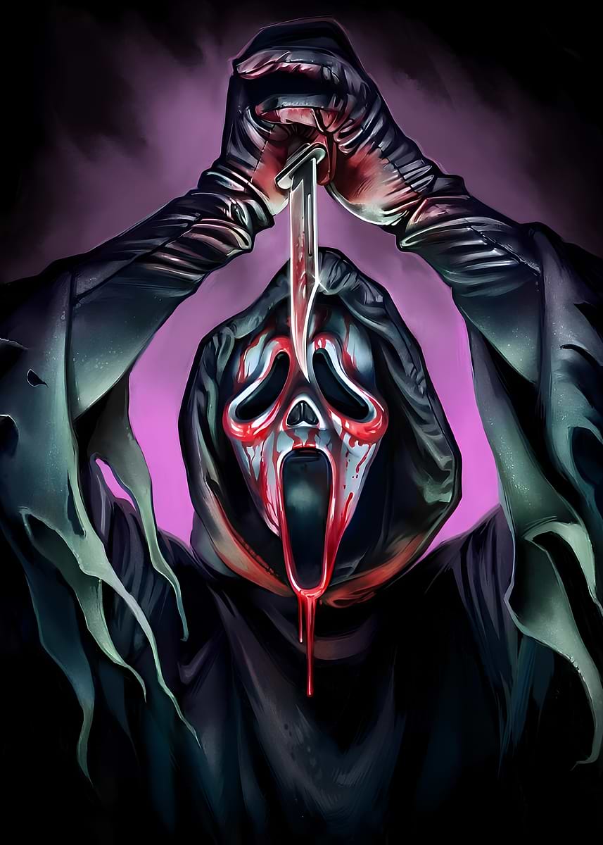 'Ghostface with bloody knife illustration' Poster, picture, metal print ...