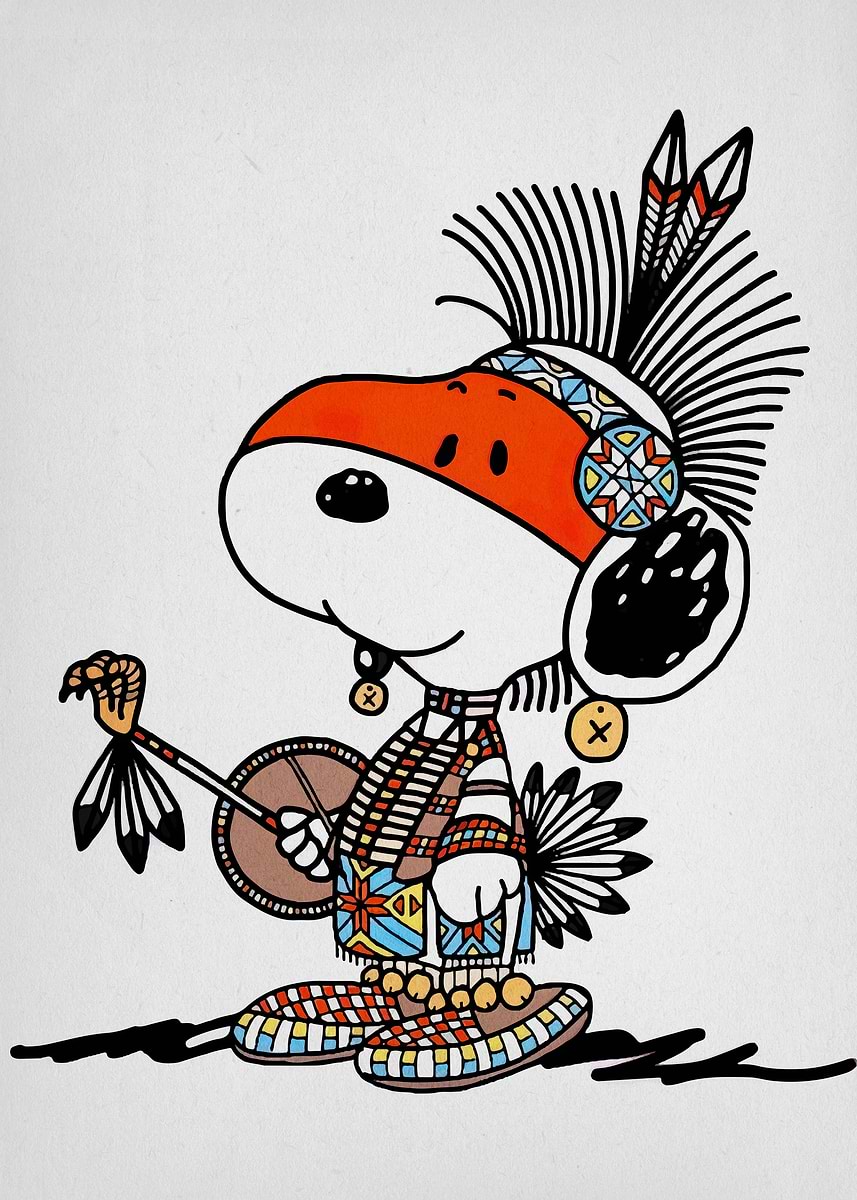 'Snoopy as Native American Chief' Poster, picture, metal print, paint ...