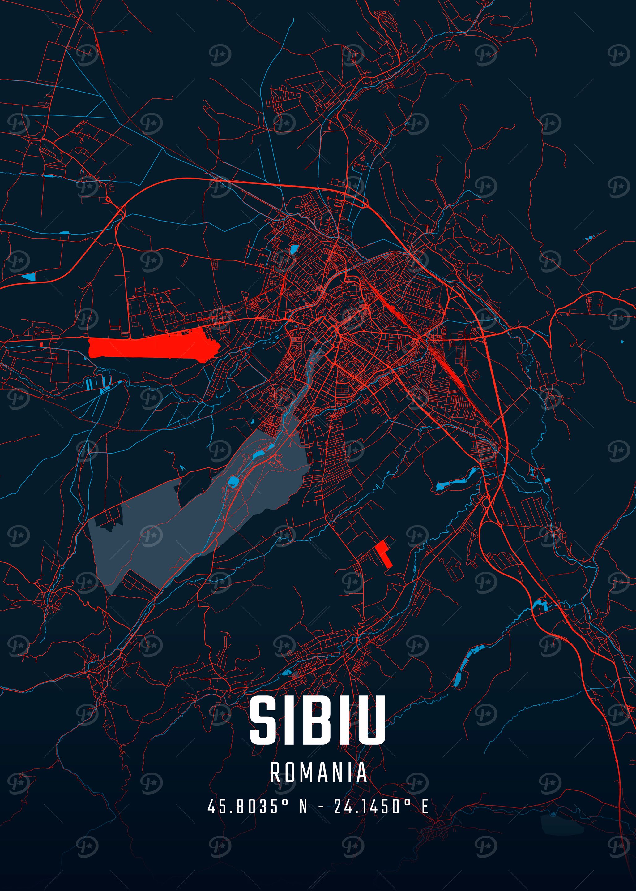 'Sibiu City Map' Poster, picture, metal print, paint by Notorious ...