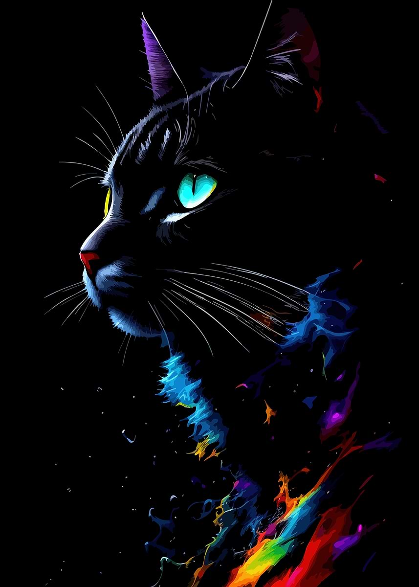 'Colorful Black Cat Portrait' Poster, picture, metal print, paint by ...