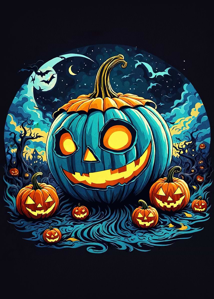 'Halloween Pumpkins Spooky Night' Poster, picture, metal print, paint ...