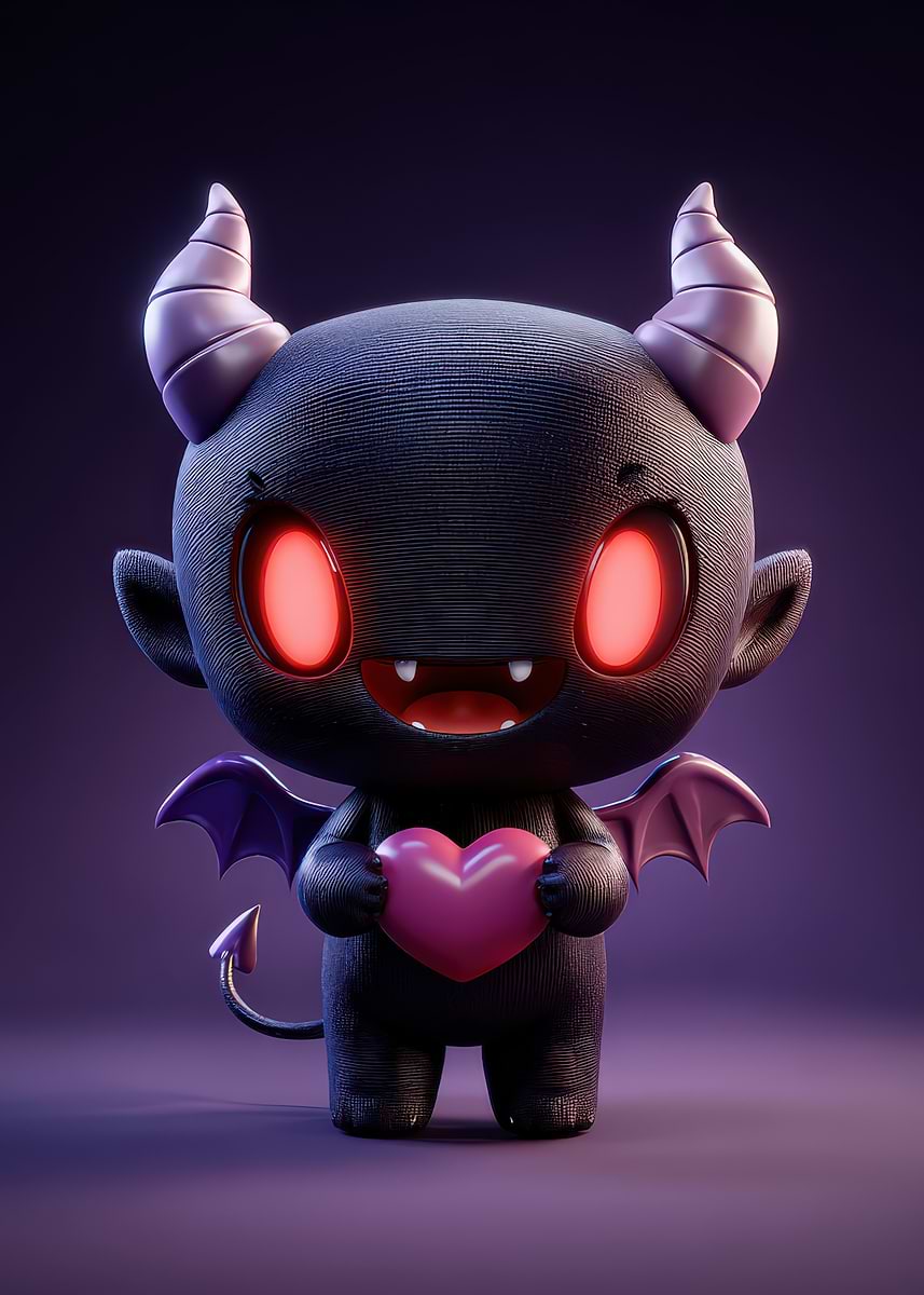 'Cute Devil Holding a Heart' Poster, picture, metal print, paint by ...