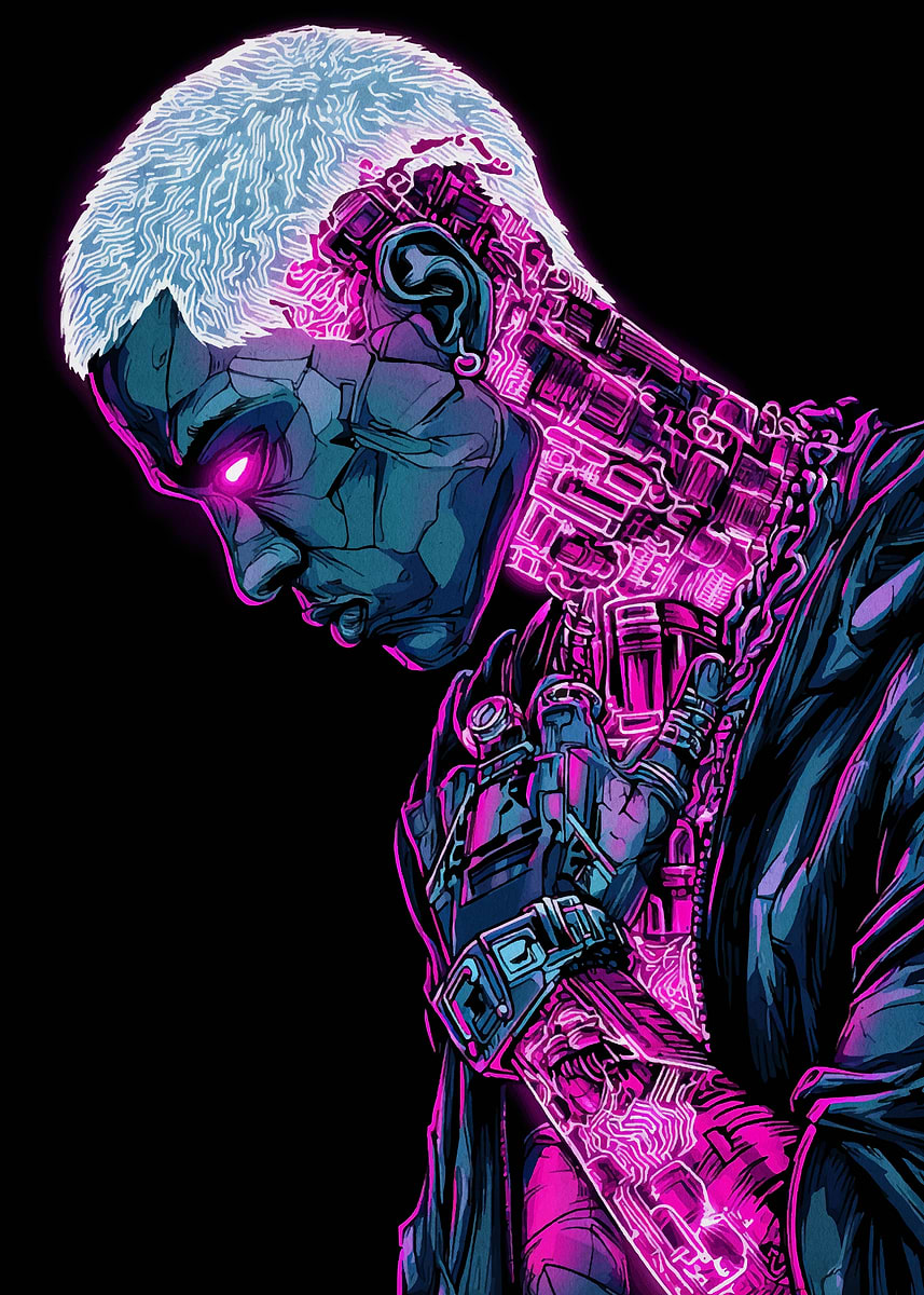 'Cyberpunk Cyborg Portrait with Glowing Details' Poster, picture, metal ...