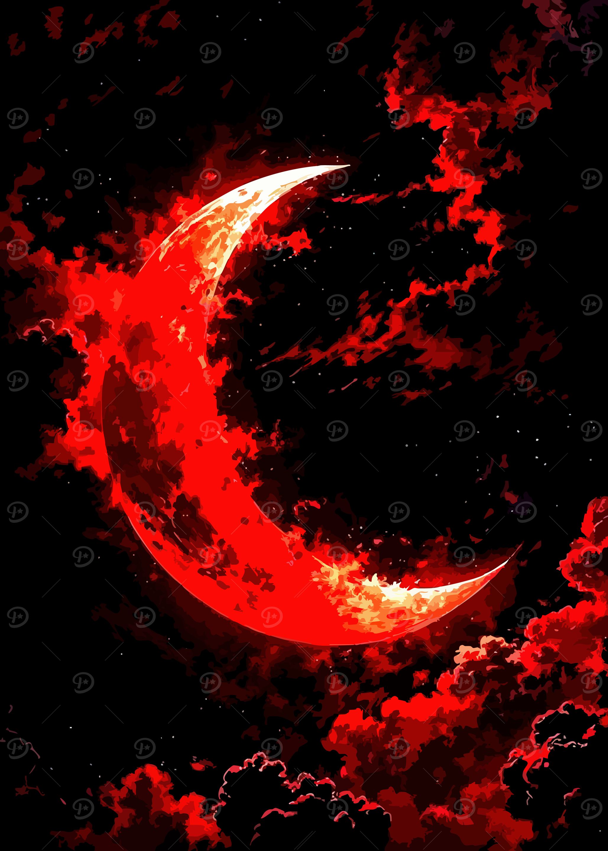 'Blood Moon Crescent in Dark Sky' Poster, picture, metal print, paint ...