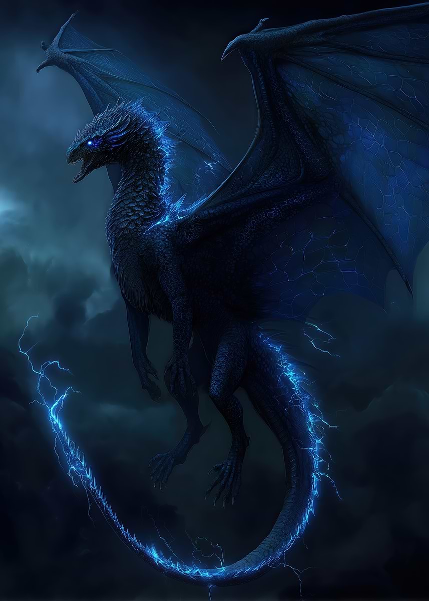 'Blue Lightning Dragon' Poster, picture, metal print, paint by GLITCHED ...