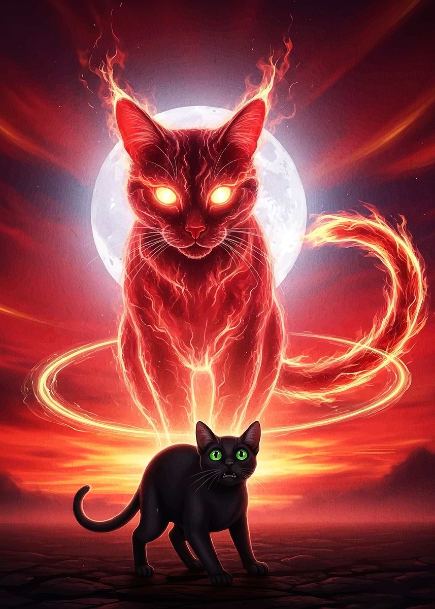 'Fiery Cat Guardian Cat' Poster, picture, metal print, paint by Lindsay ...