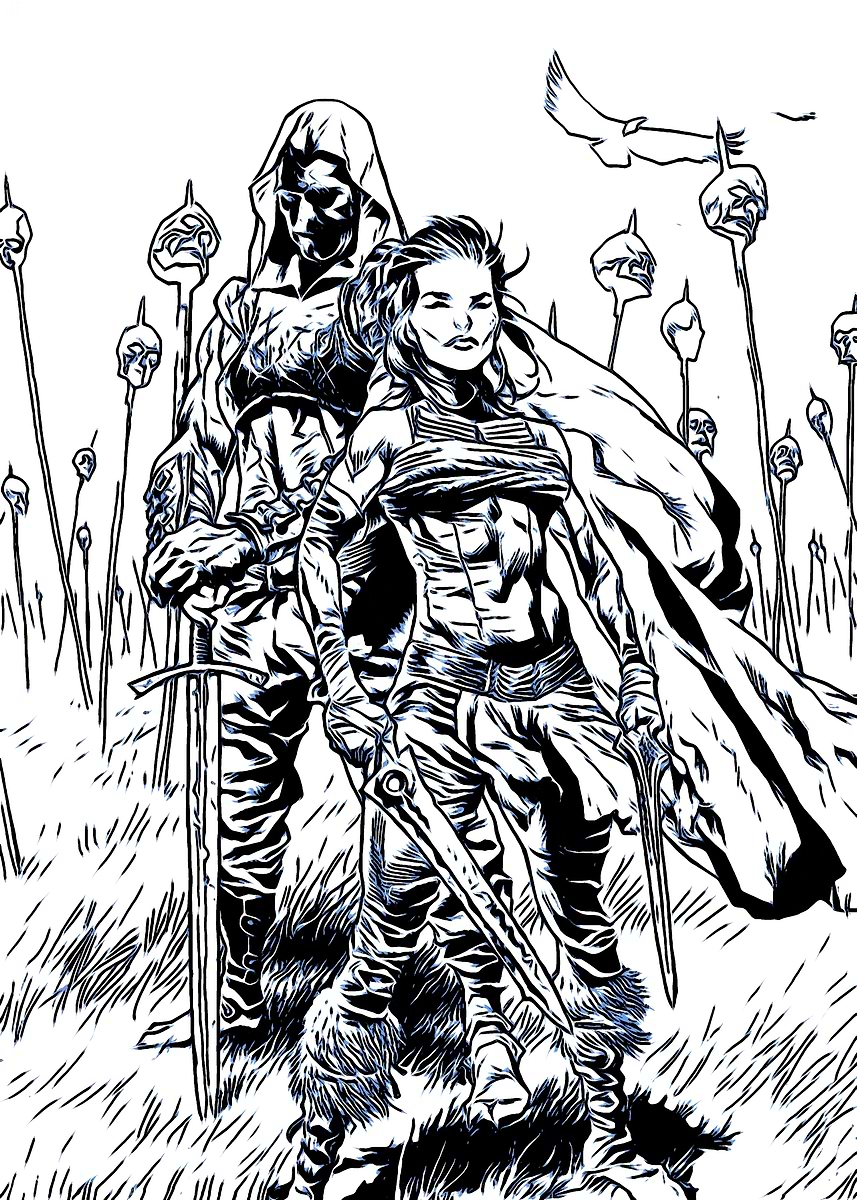 'Warrior Duo in a Grim Landscape' Poster, picture, metal print, paint ...