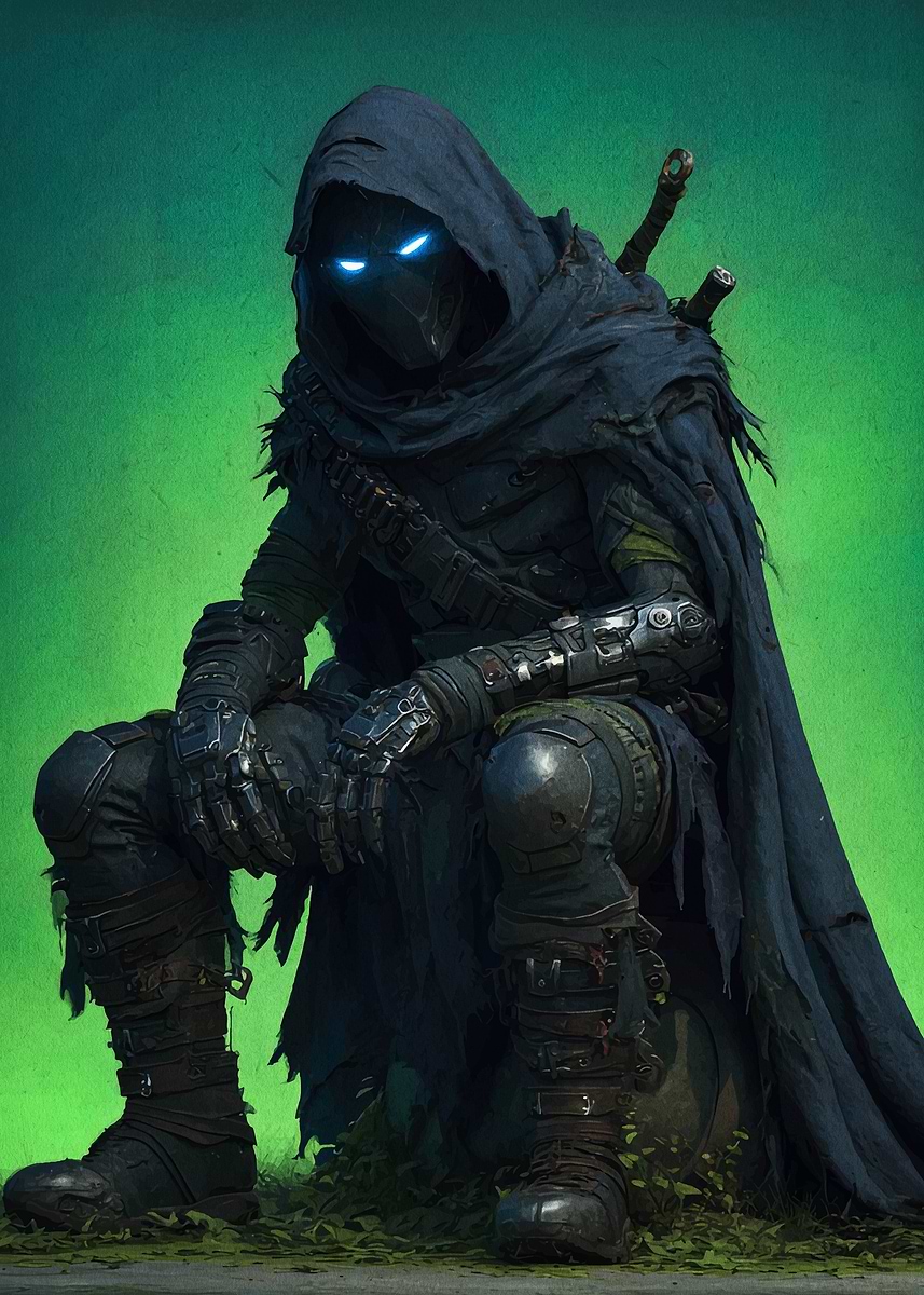 'Hooded Warrior with Glowing Eyes' Poster, picture, metal print, paint ...