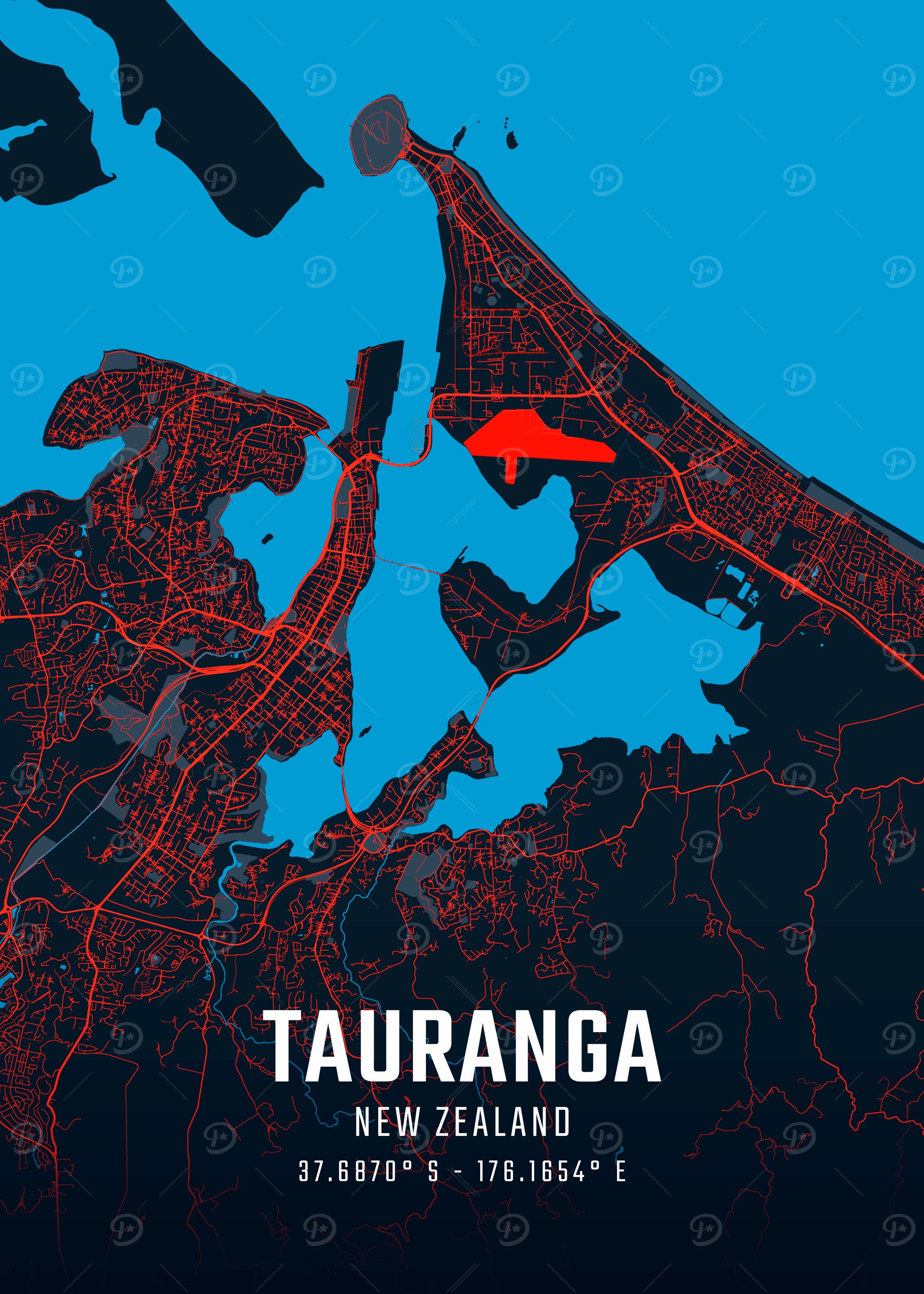 'Tauranga City Map' Poster, picture, metal print, paint by Notorious ...