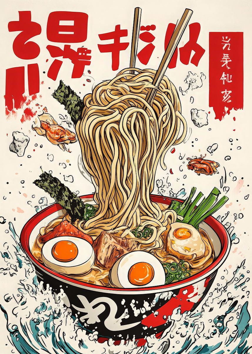 'Delicious Ramen Bowl Illustration' Poster, picture, metal print, paint ...