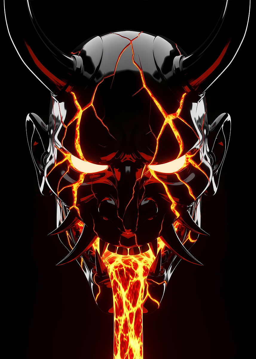 'Oni Mask Cracking with Molten Core' Poster, picture, metal print ...