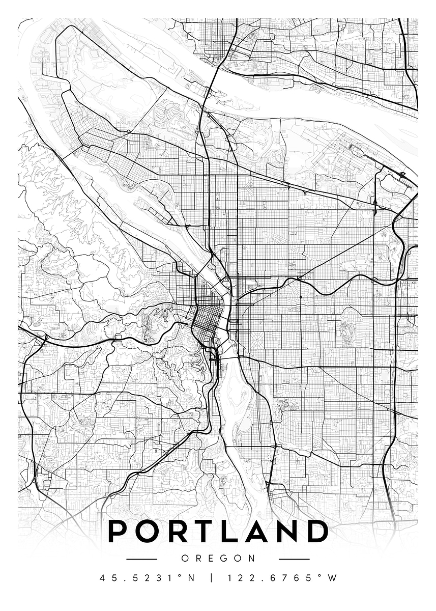 'Portland Oregon City Map Art' Poster, picture, metal print, paint by ...