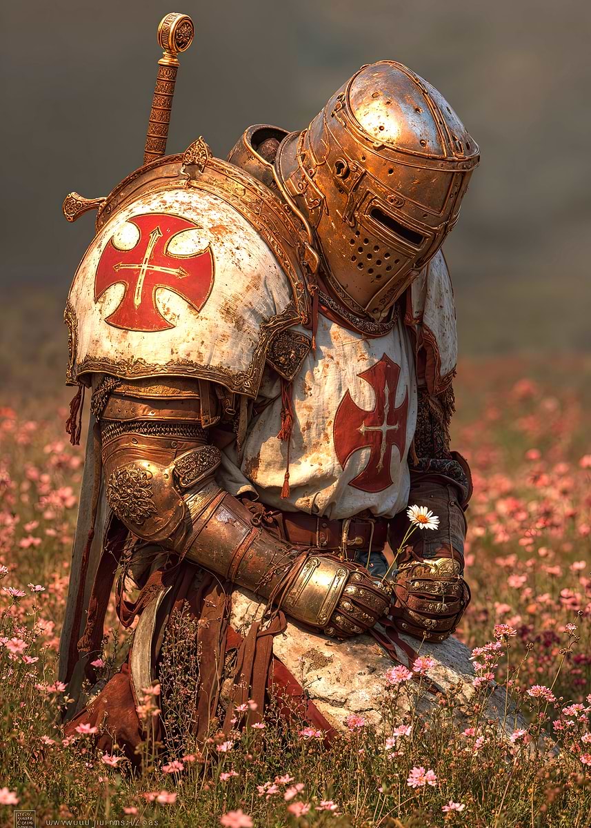 'Knight in Field of Flowers' Poster, picture, metal print, paint by ...
